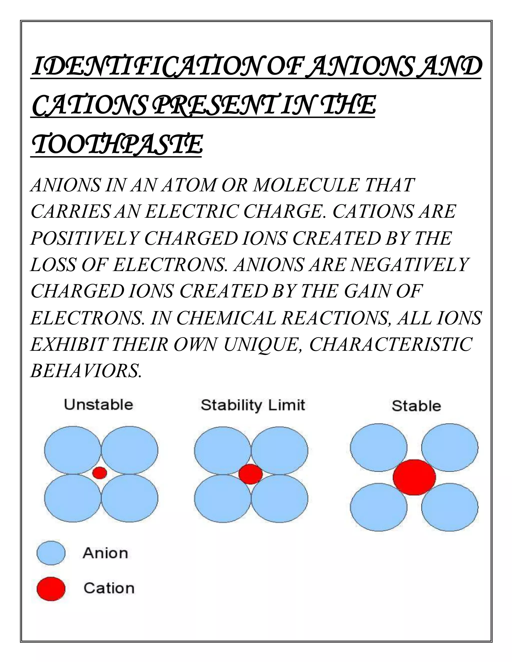 identification of cations and anions present in toothpaste | DOCX ...