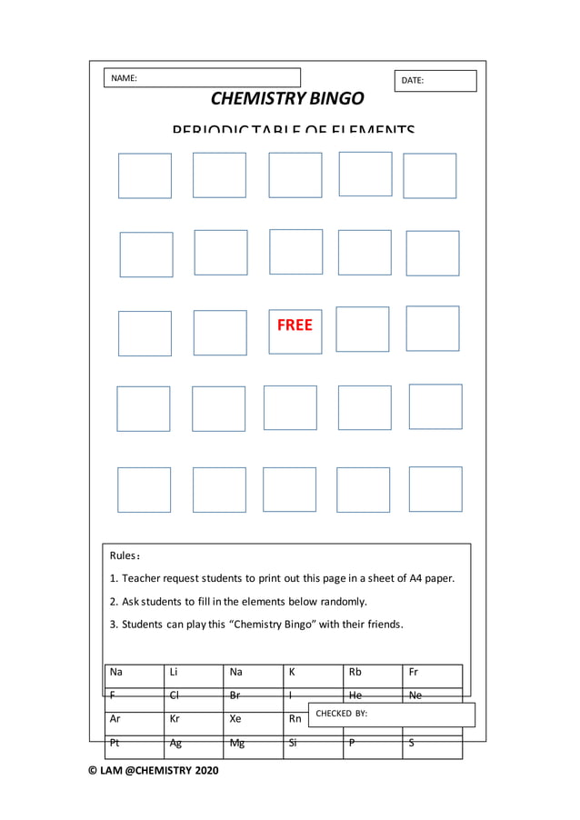 Chemistry bingo template