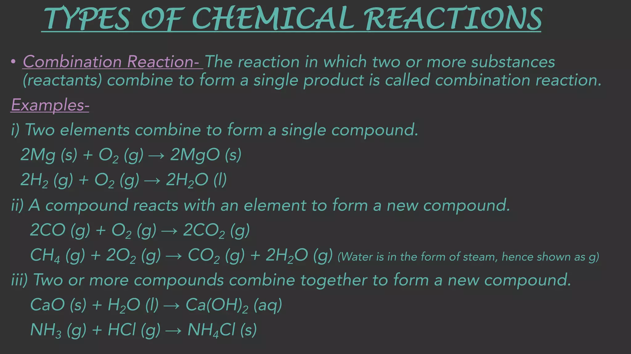 CBSE CLASS 10 CHEMISTRY CHAPTER 1 CHEMICAL REACTIONS AND EQUATIONS PART 2 TYPES OF CHEMICAL ...