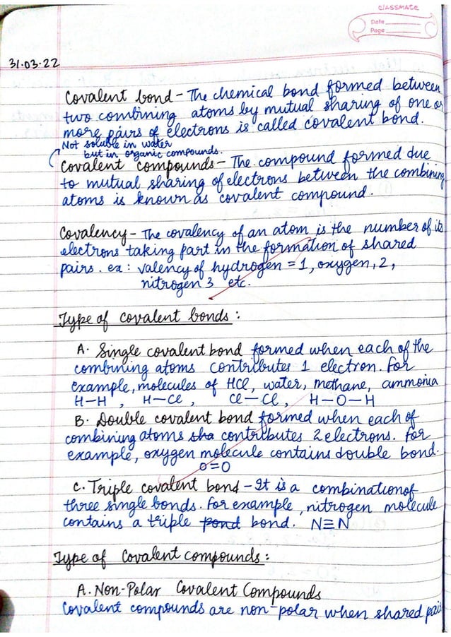 ICSE Chemistry Class X Handwritten Notes | PDF | Chemistry | Science