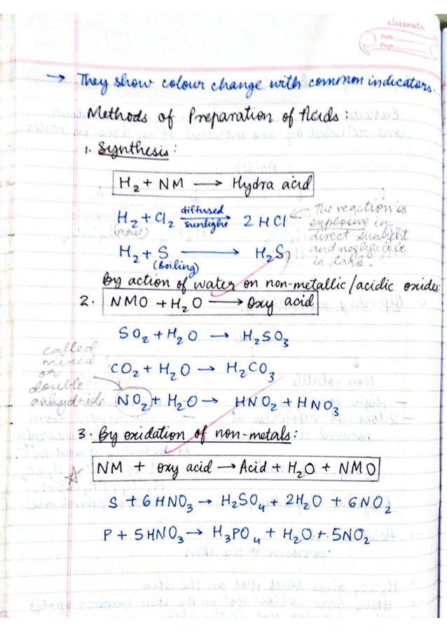 ICSE Chemistry Class X Handwritten Notes | PDF | Chemistry | Science