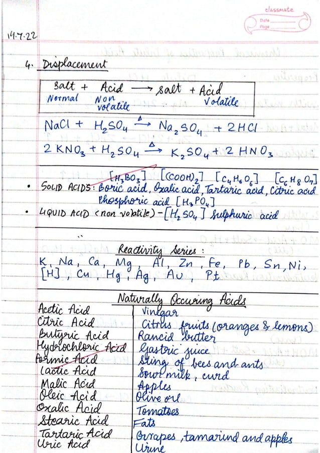 ICSE Chemistry Class X Handwritten Notes | PDF | Chemistry | Science
