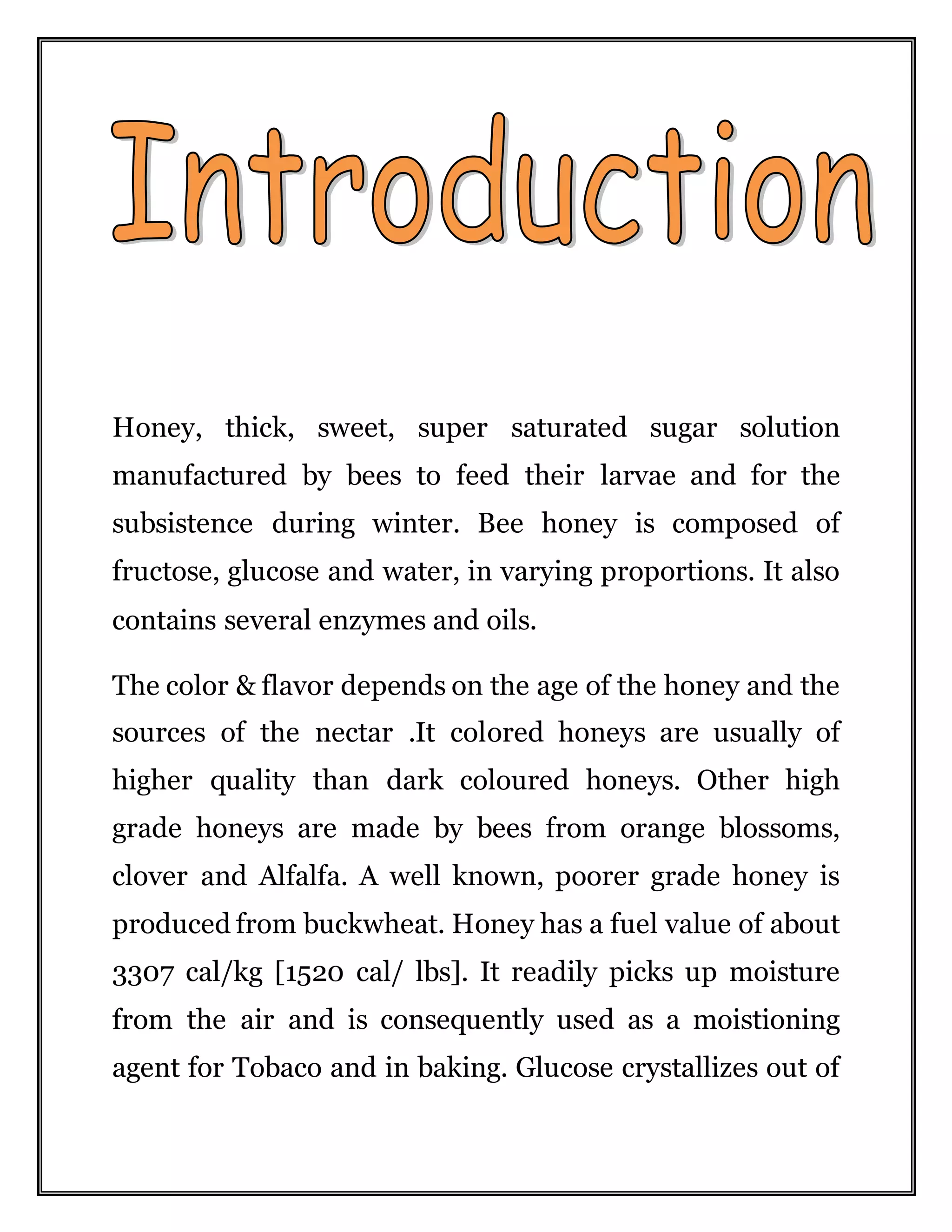 CHemistry project on HOney analysis | DOCX