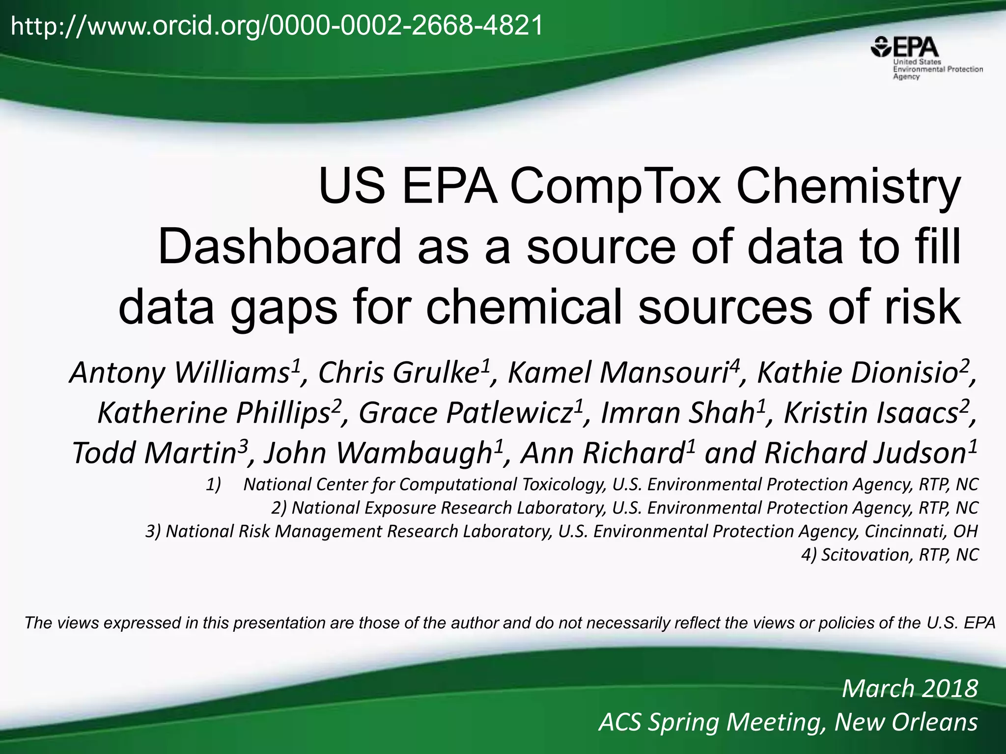 US EPA CompTox Chemistry Dashboard as a source of data to fill data ...
