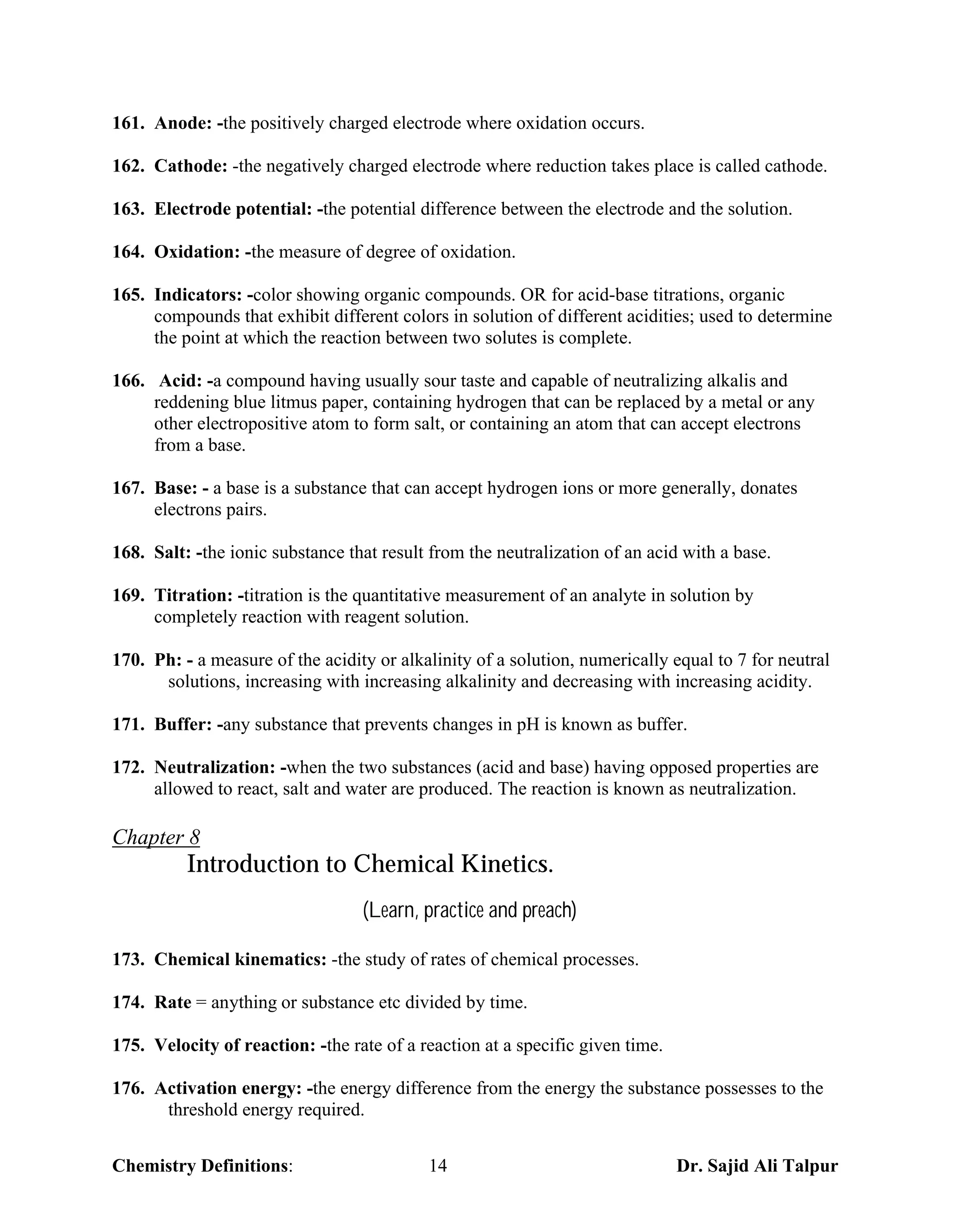 Definitions of Chemistry terms by Sajid Ali Talpur | PDF