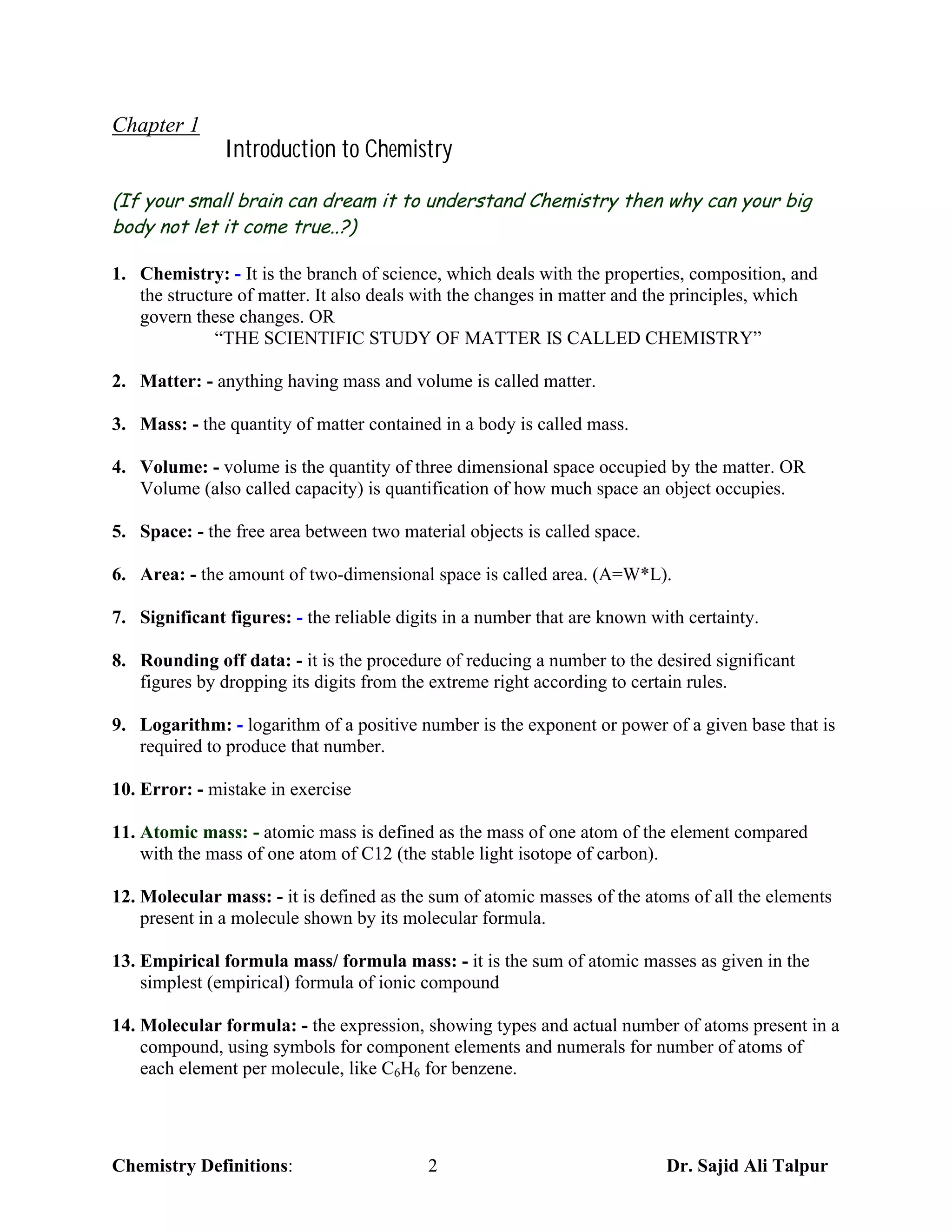 Definitions of Chemistry terms by Sajid Ali Talpur | PDF