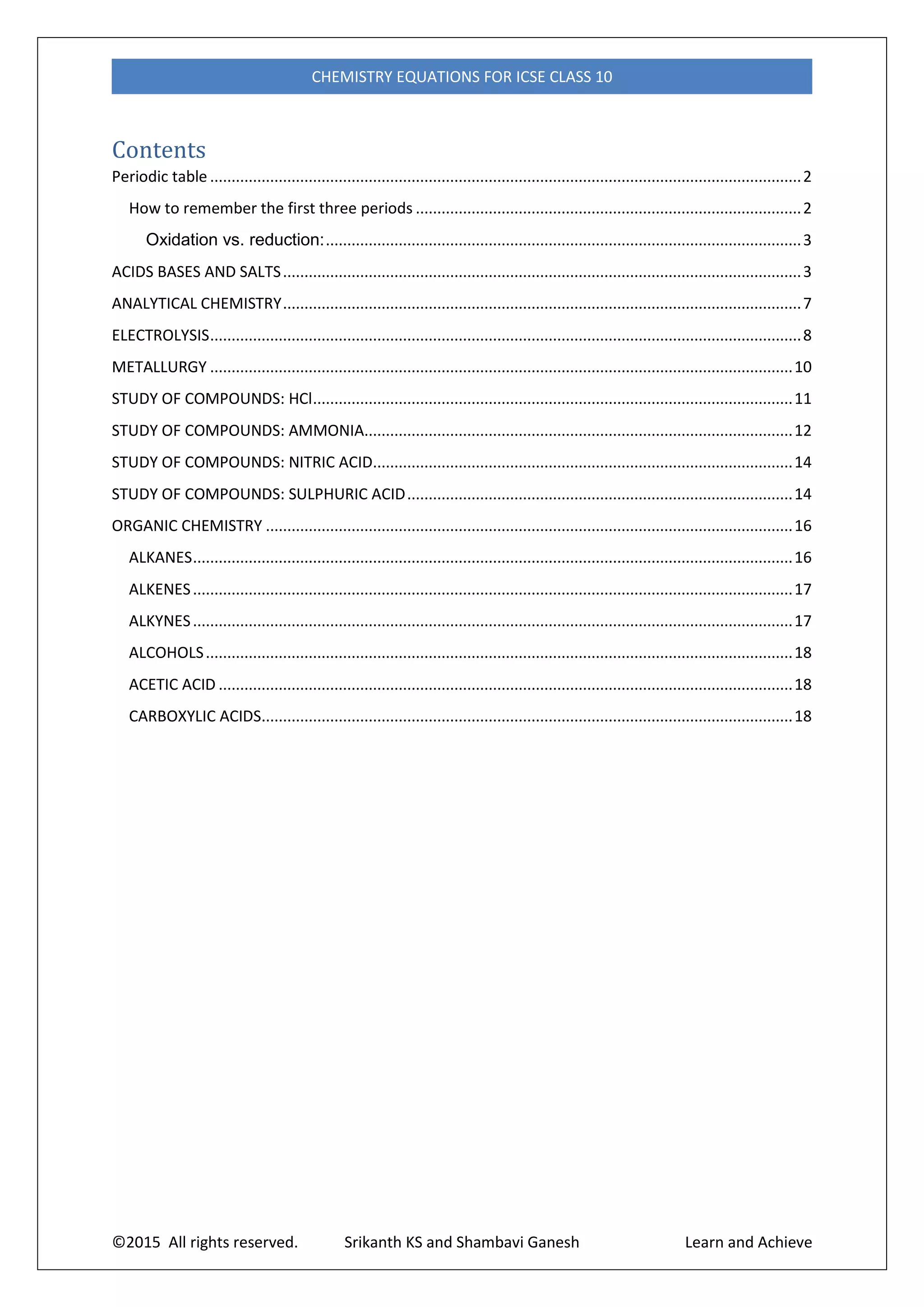 Chemistry equations for ICSE Class 10 | PDF