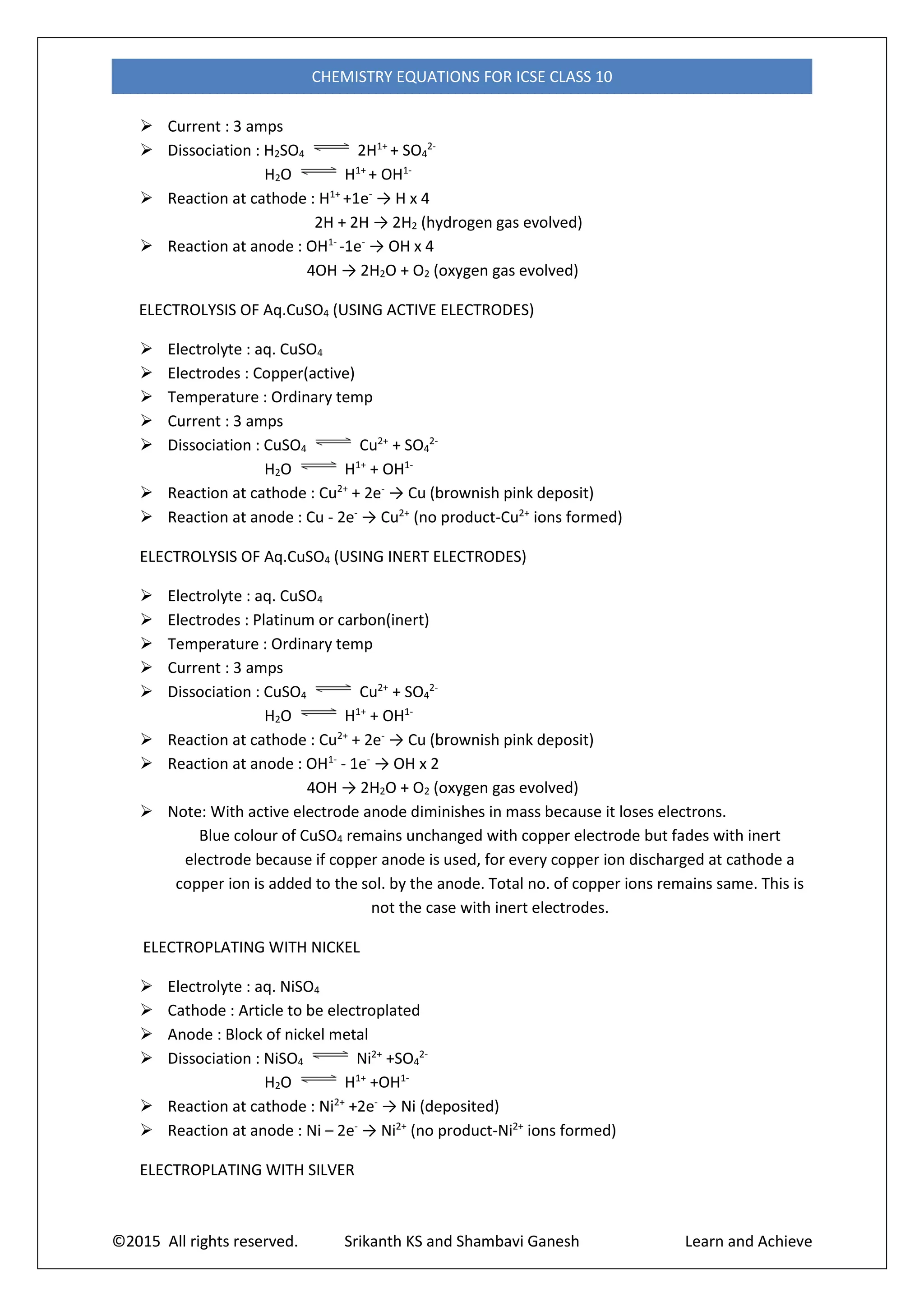 Chemistry equations for ICSE Class 10 | PDF