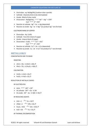 Chemistry equations for ICSE Class 10 | PDF