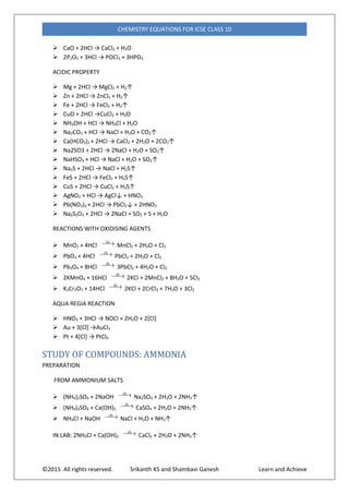 Chemistry equations for ICSE Class 10 | PDF