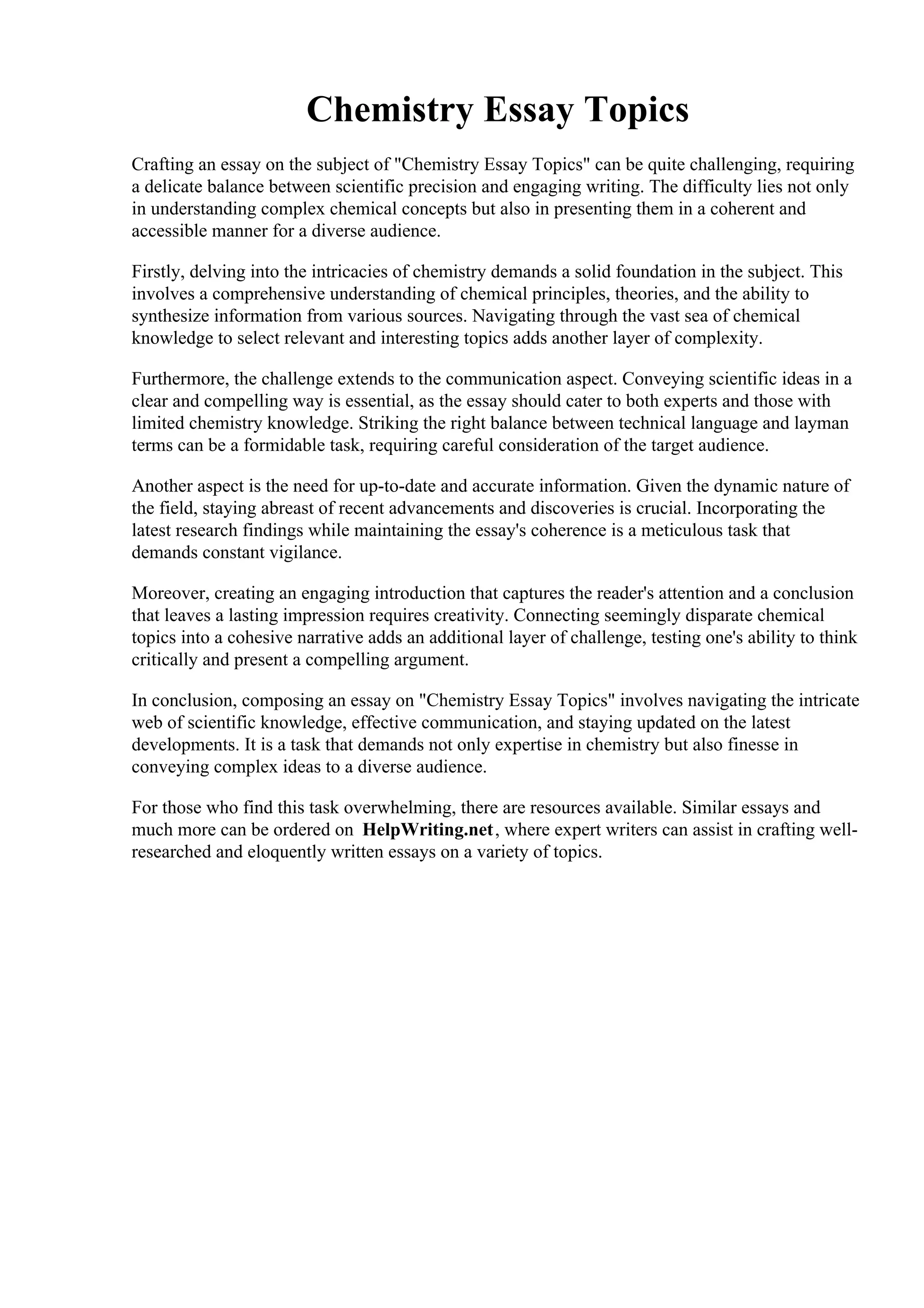 Chemistry Essay Topics | PDF