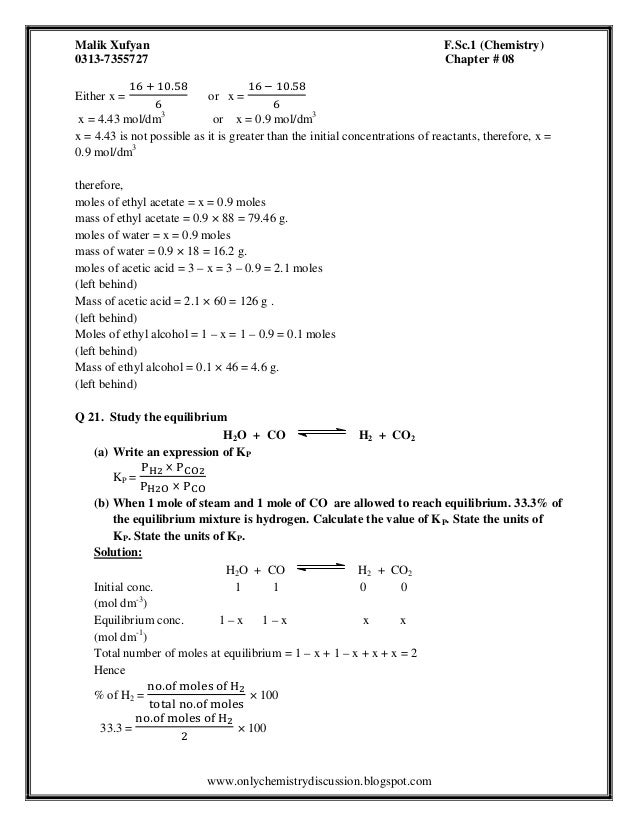 Chemistry (F.Sc.1) Chapter # 08 Numericals- Malik Xufyan | PDF