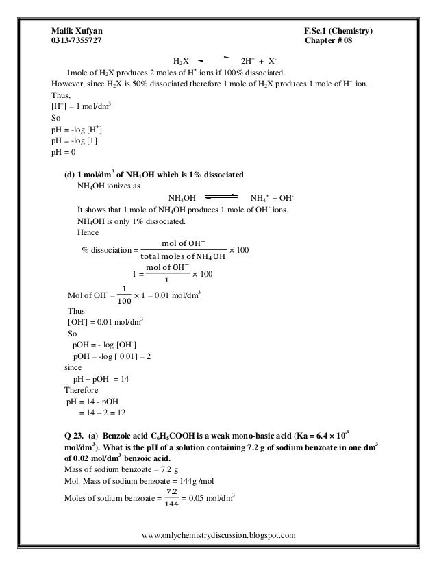 Chemistry (F.Sc.1) Chapter # 08 Numericals- Malik Xufyan | PDF