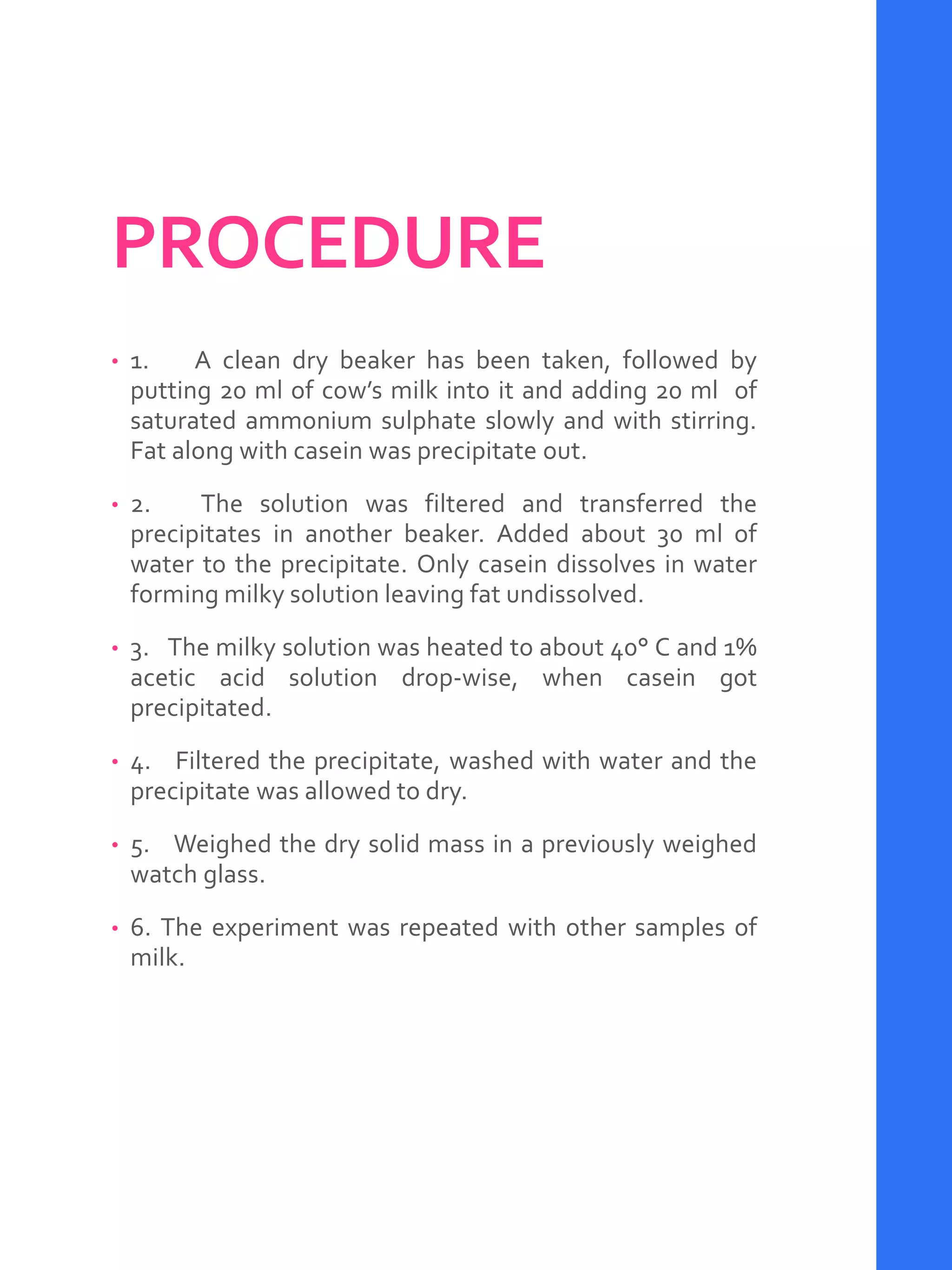 investigatory project casein Chemistry final | PPTX