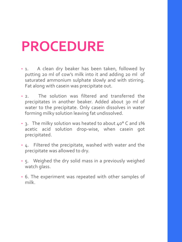 investigatory project casein Chemistry final | PPTX | Chemistry | Science