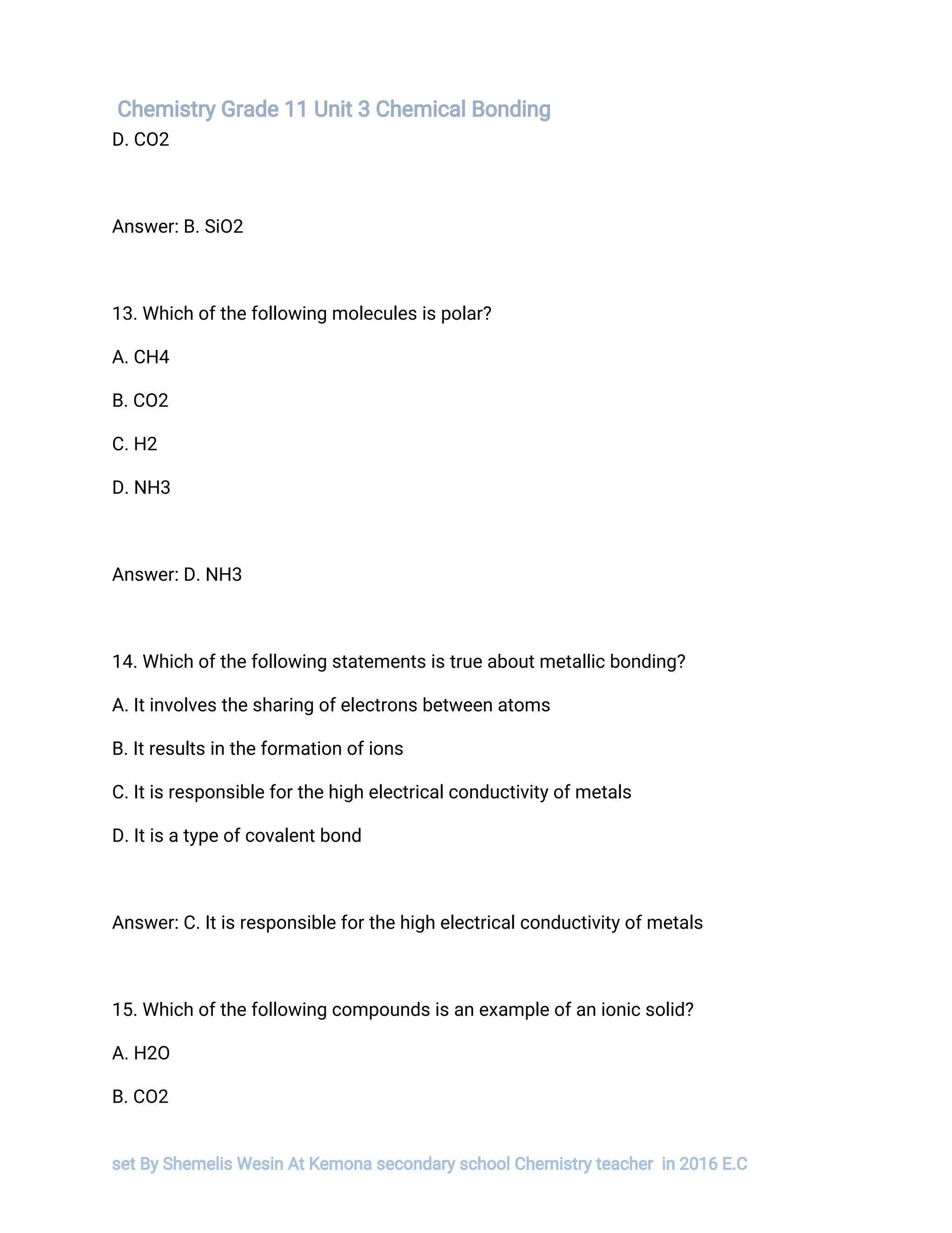Chemistry Grade 11 Unit 3 Chemical Bonding 1 1 Pdf
