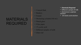 Casein in different samples of milk chemistry project | PPTX