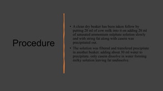 Casein in different samples of milk chemistry project | PPTX