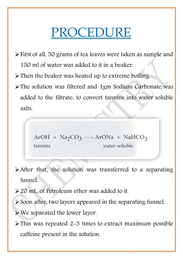 extraction of caffeine from tea chemistry investigatory project class ...