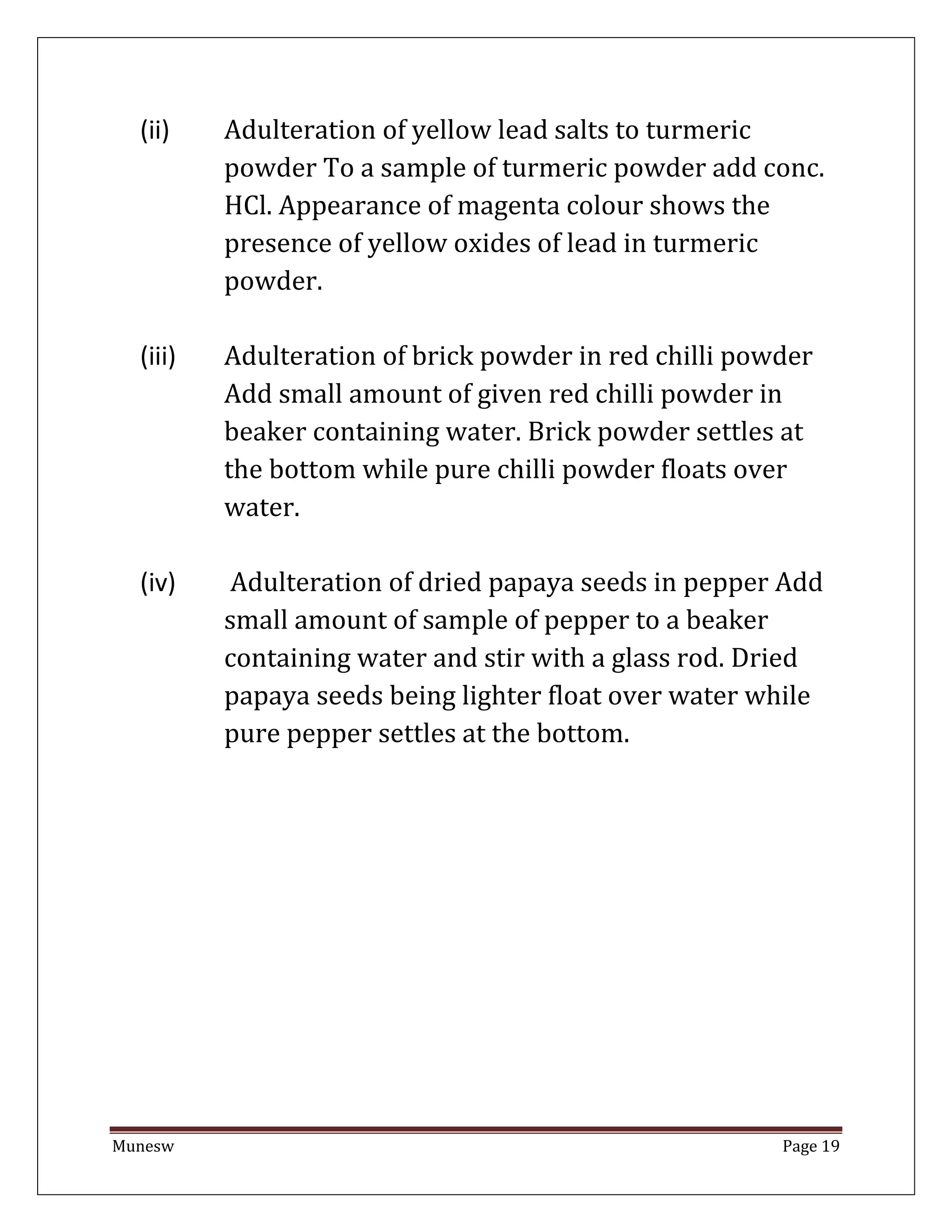 Adulterants in food stuff | DOCX