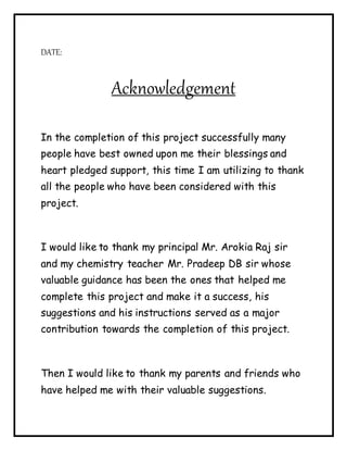 Chemistry Investigatory project- class 12 | DOCX