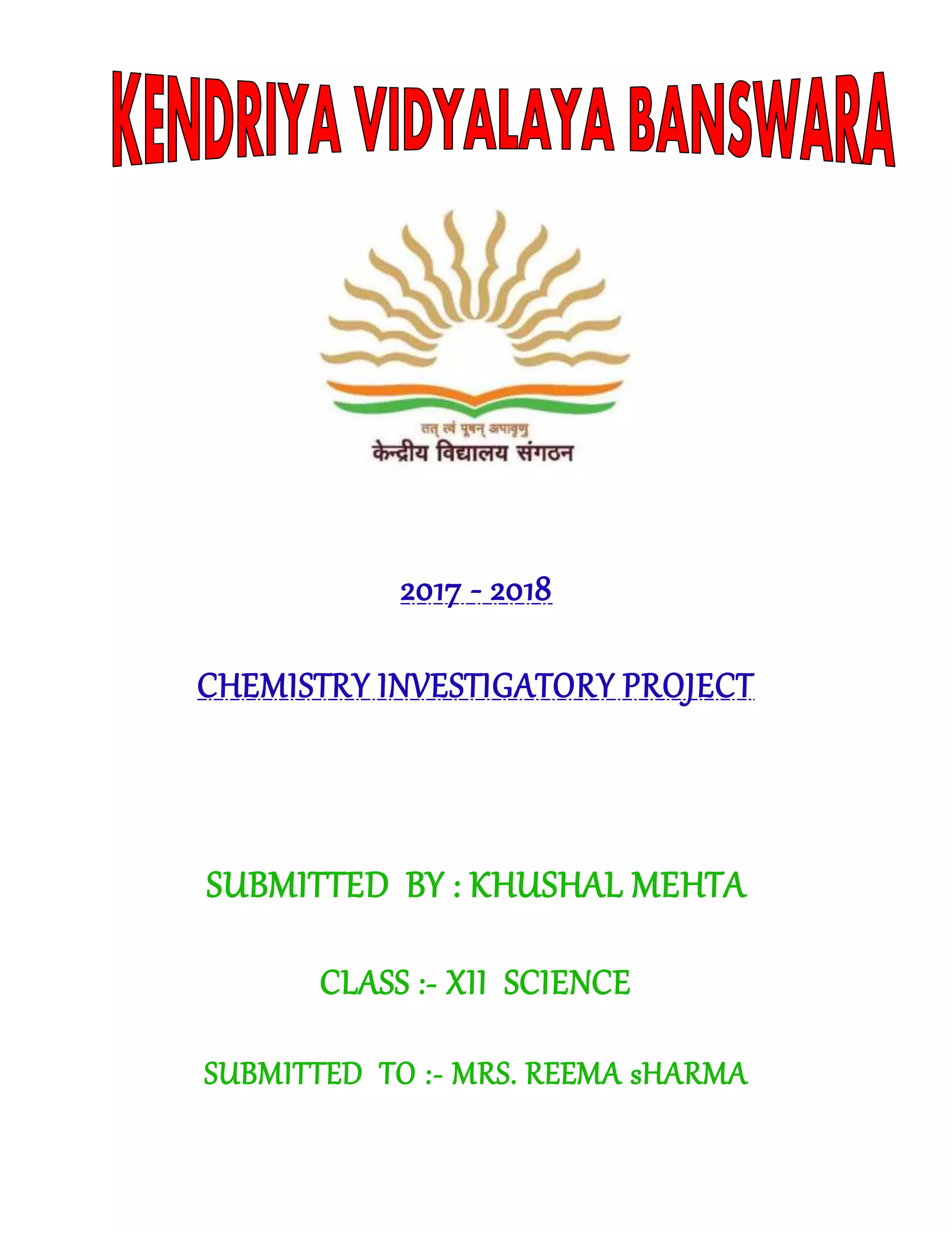 KV Banswara Chemistry investigatory project | DOCX