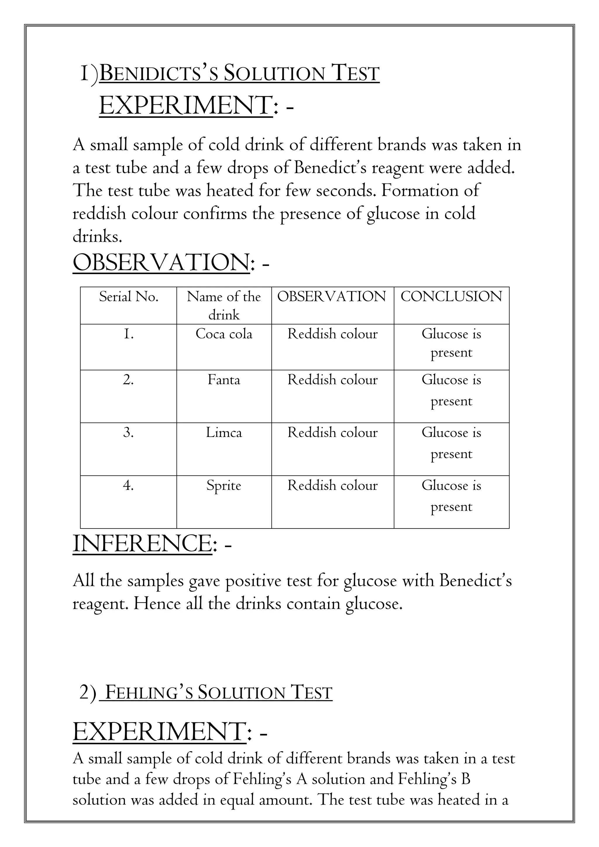 Chemistry Investigatory Project on content of cold drinks available in ...