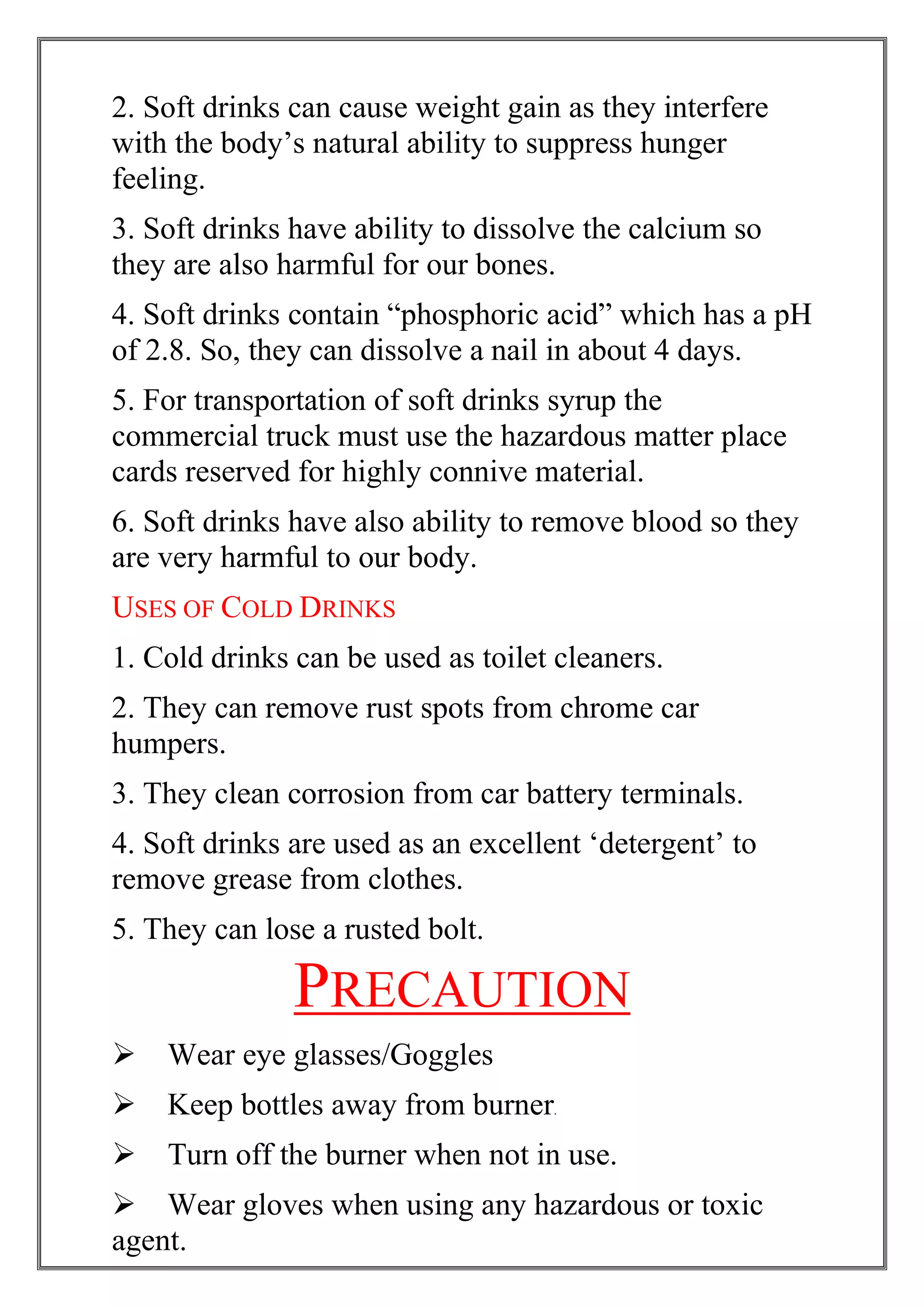 Chemistry Investigatory Project on content of cold drinks available in ...