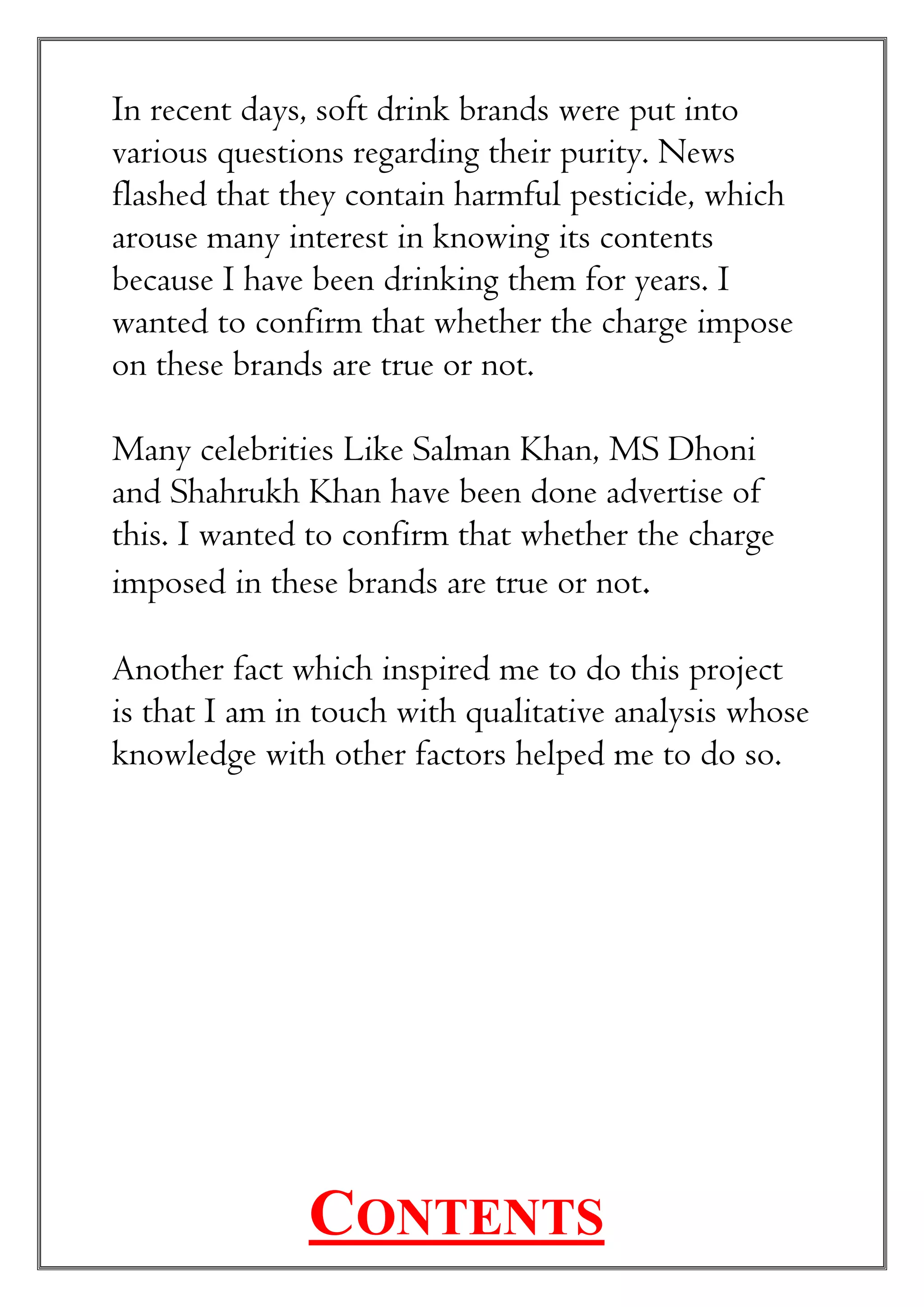 Chemistry Investigatory Project on content of cold drinks available in ...