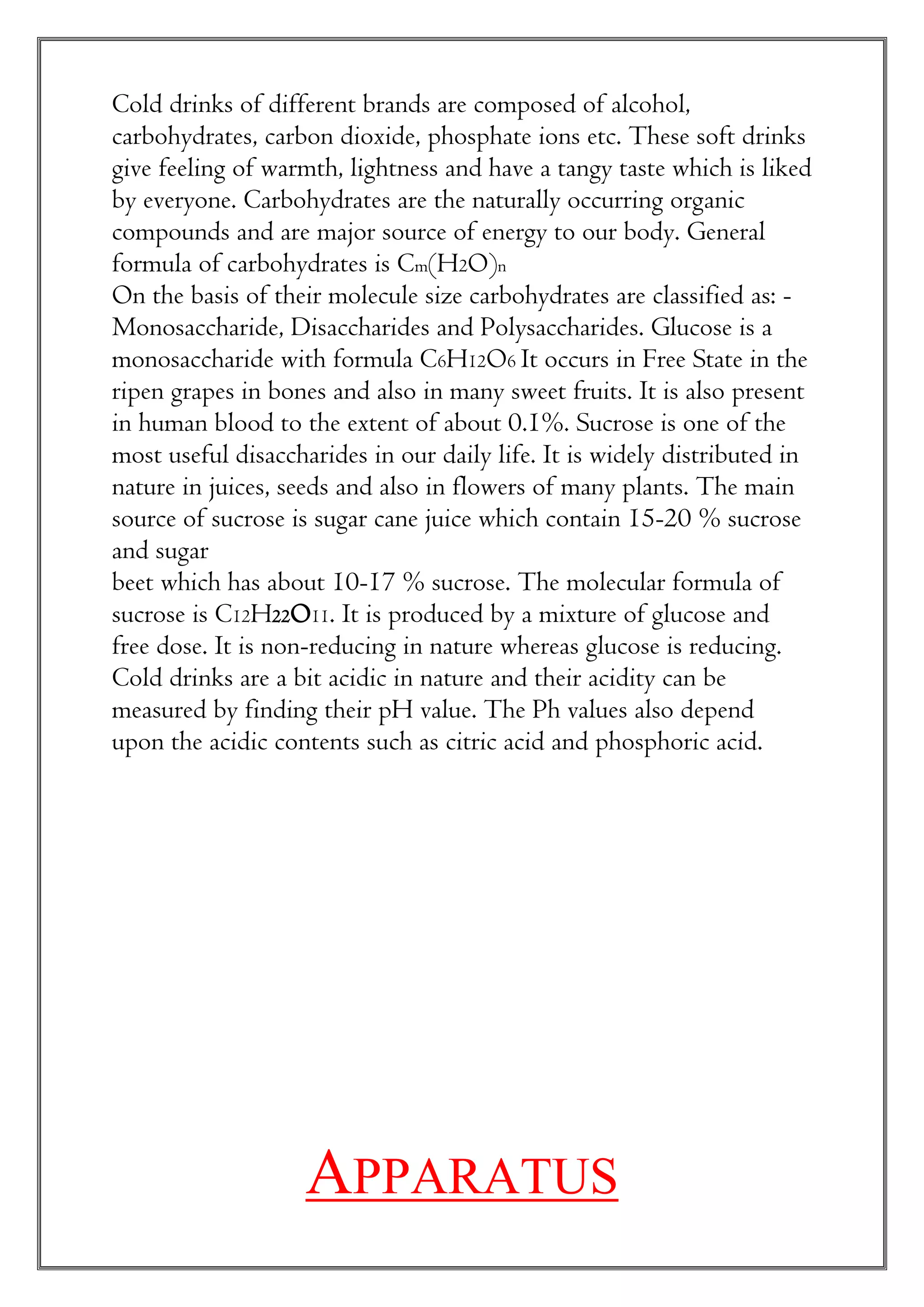 Chemistry Investigatory Project on content of cold drinks available in ...