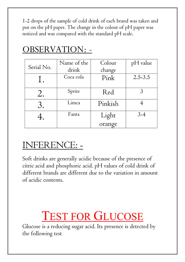 Chemistry Investigatory Project on content of cold drinks available in ...