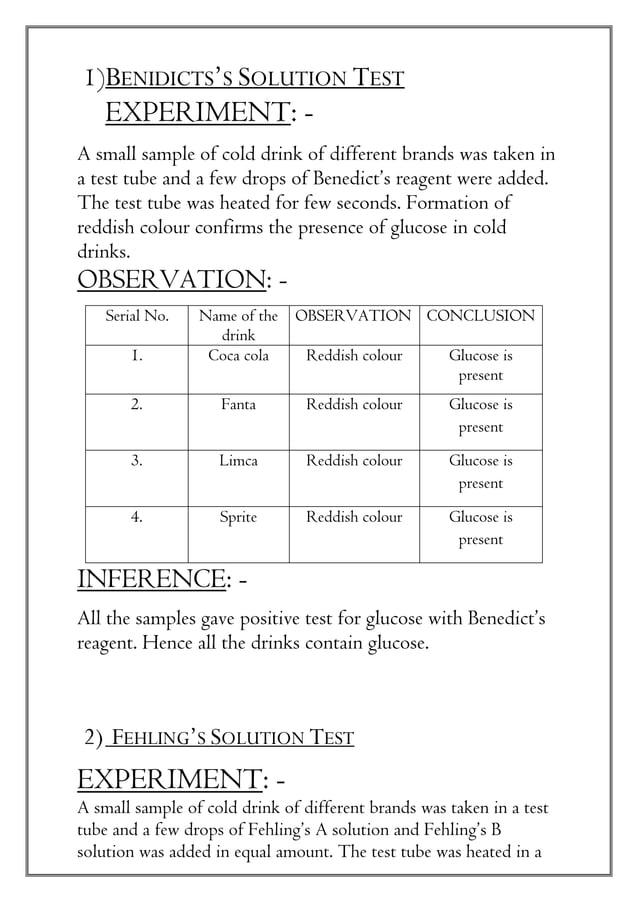 Chemistry Investigatory Project on content of cold drinks available in ...