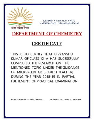 Chemistry Investigatory Project on Setting Of Cement Class 12 | PDF