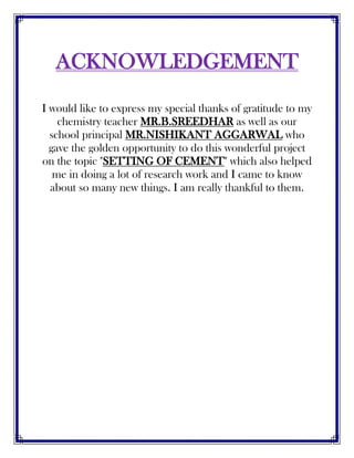 Chemistry Investigatory Project on Setting Of Cement Class 12 | PDF