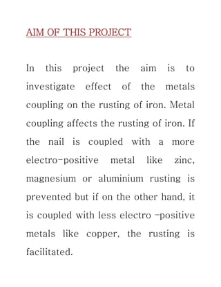 Chemistry Project on the effect of metal coupling on the rusting of ...