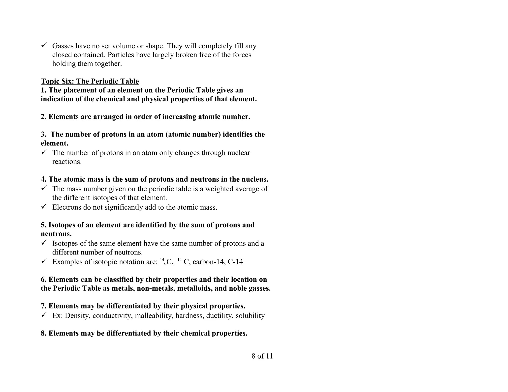 Chemistry - Midterm Study Guide 2011 | DOC