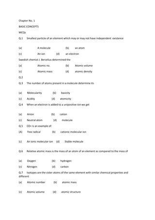 Chemistry mock test | PDF