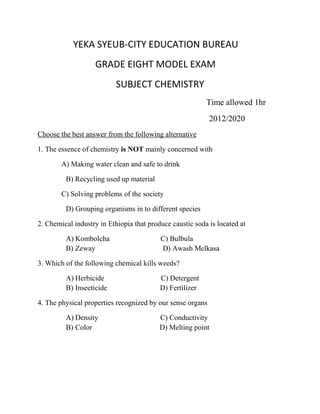 Chemistry model exam for G 8.pdf File from JA-99 | PDF