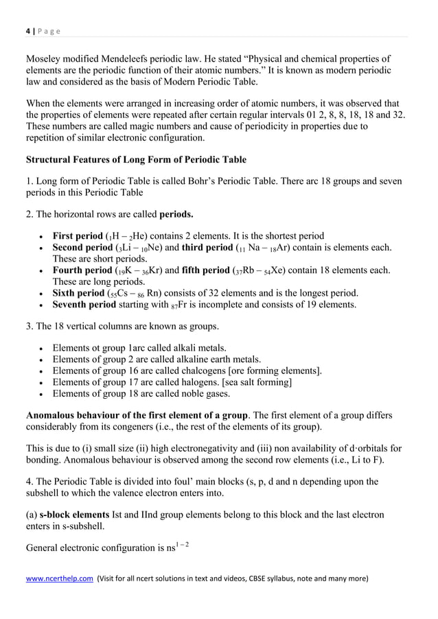 Chemistry notes class 11 chapter 3 classification of elements and ...
