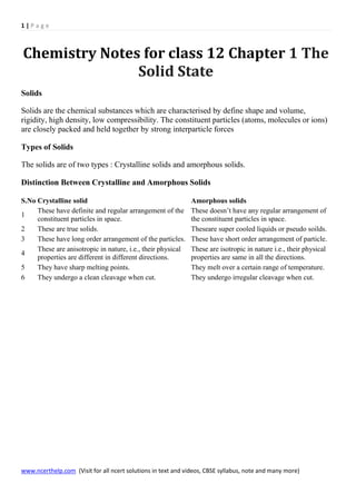 Chemistry Notes for class 12 Chapter 1 The Solid States .pdf