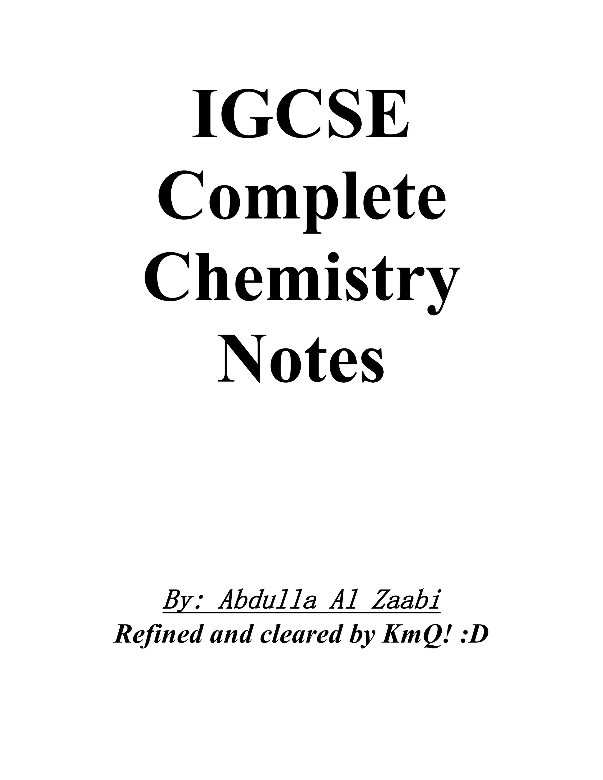 Chemistry Revision Notes - IGCSE | PDF