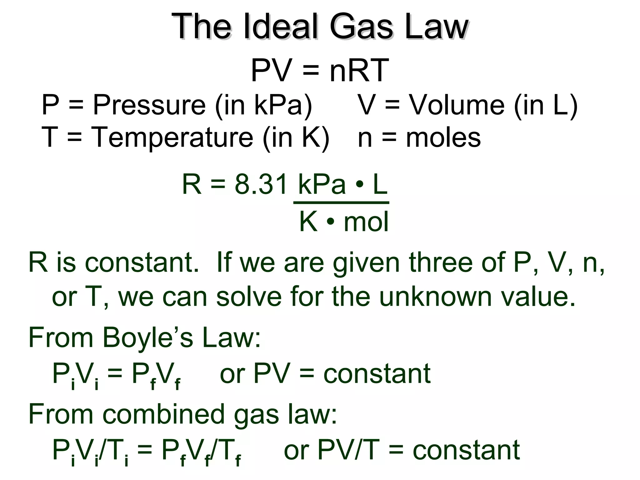 Chemistry notes ideal gas laws | PPT | Chemistry | Science