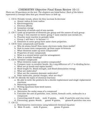 Chemistry objective final exam review | DOCX