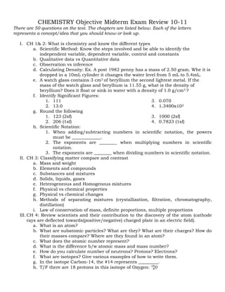 Chemistry objective midterm exam review 10 11 | DOCX