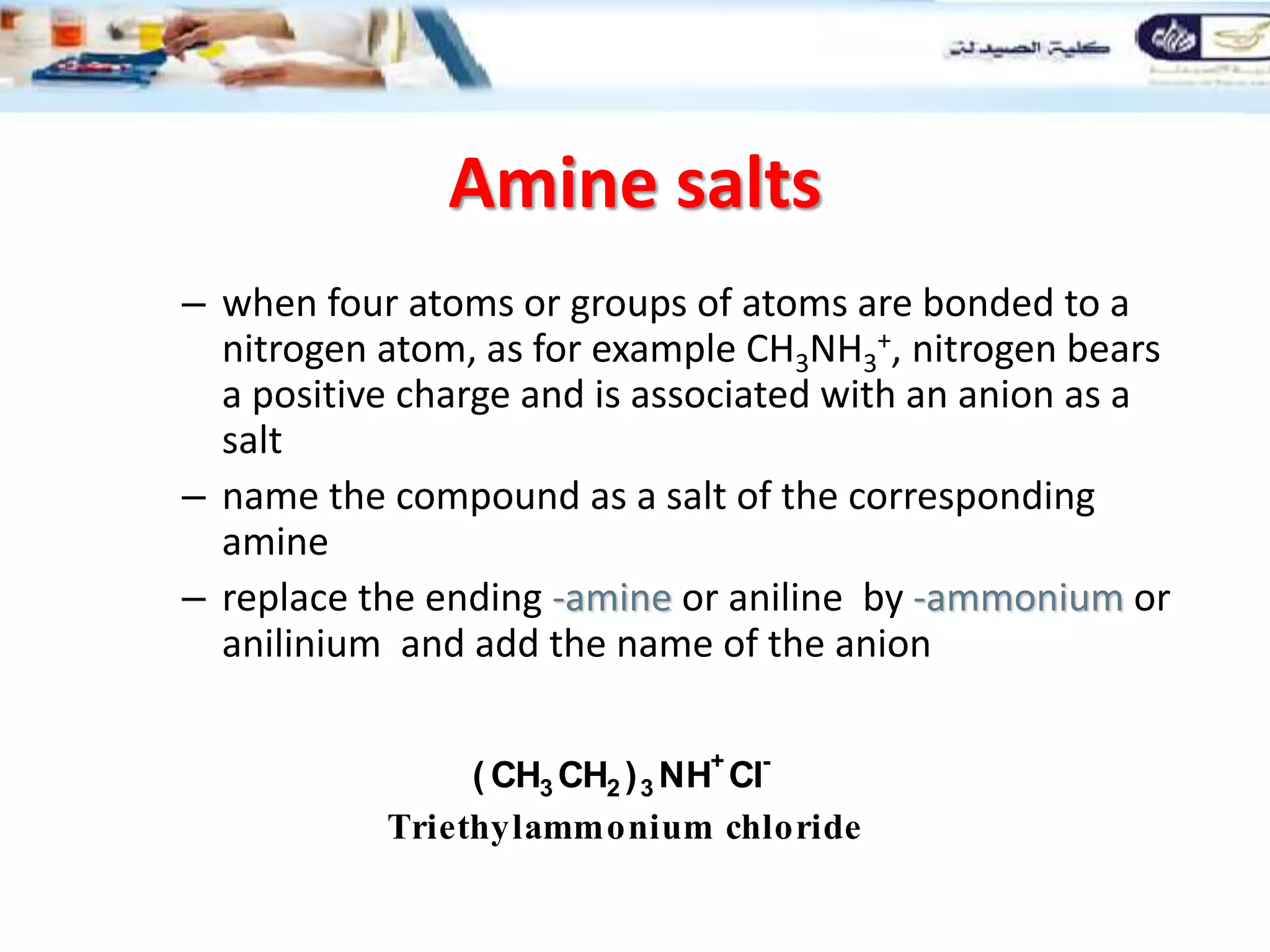 Chemistry of amines | PPTX