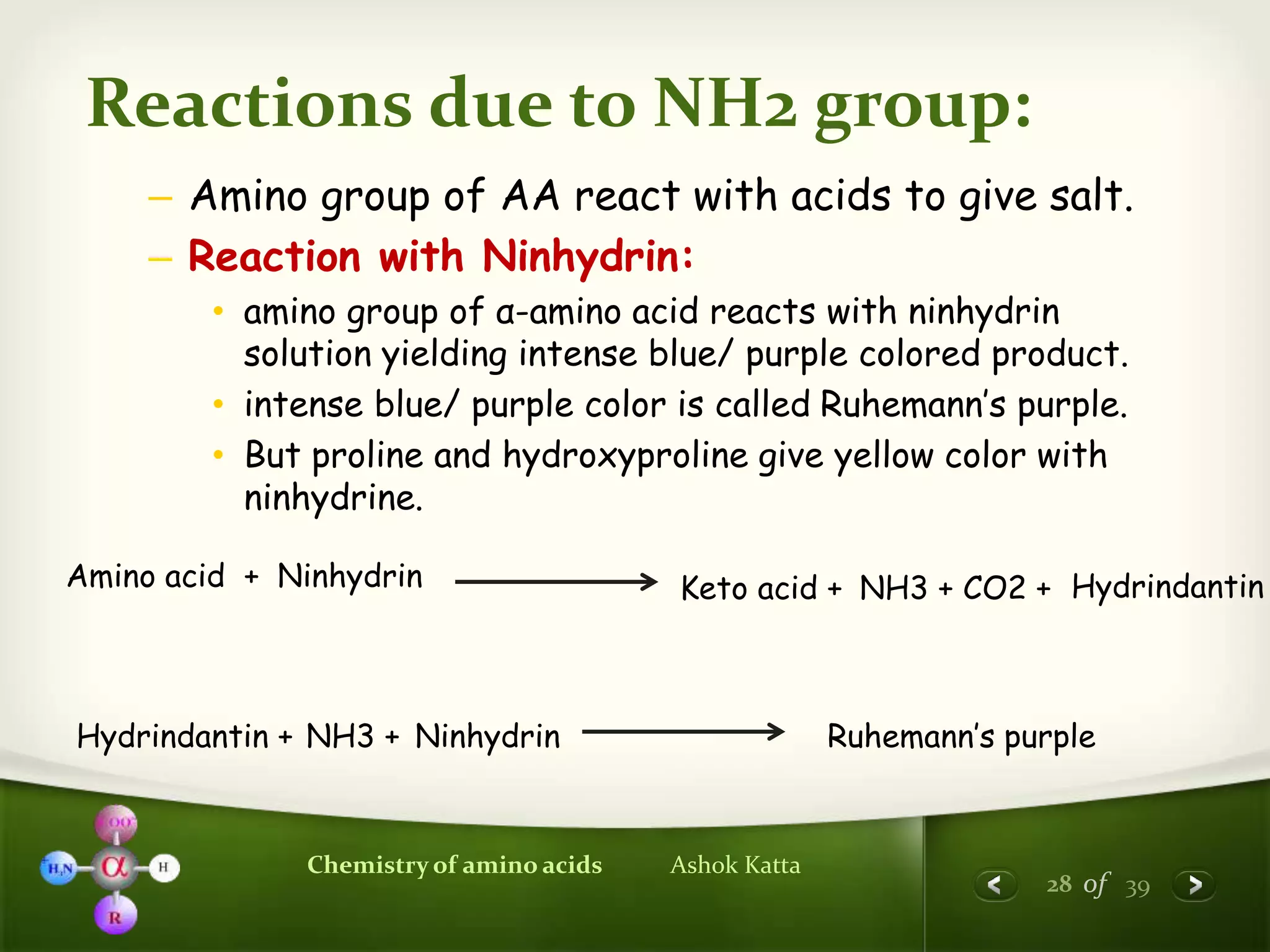 Chemistry of Amino Acids (Protein Chemistry - I) | PPSX