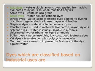Chemistry of inks, dyes and pigments | PPTX