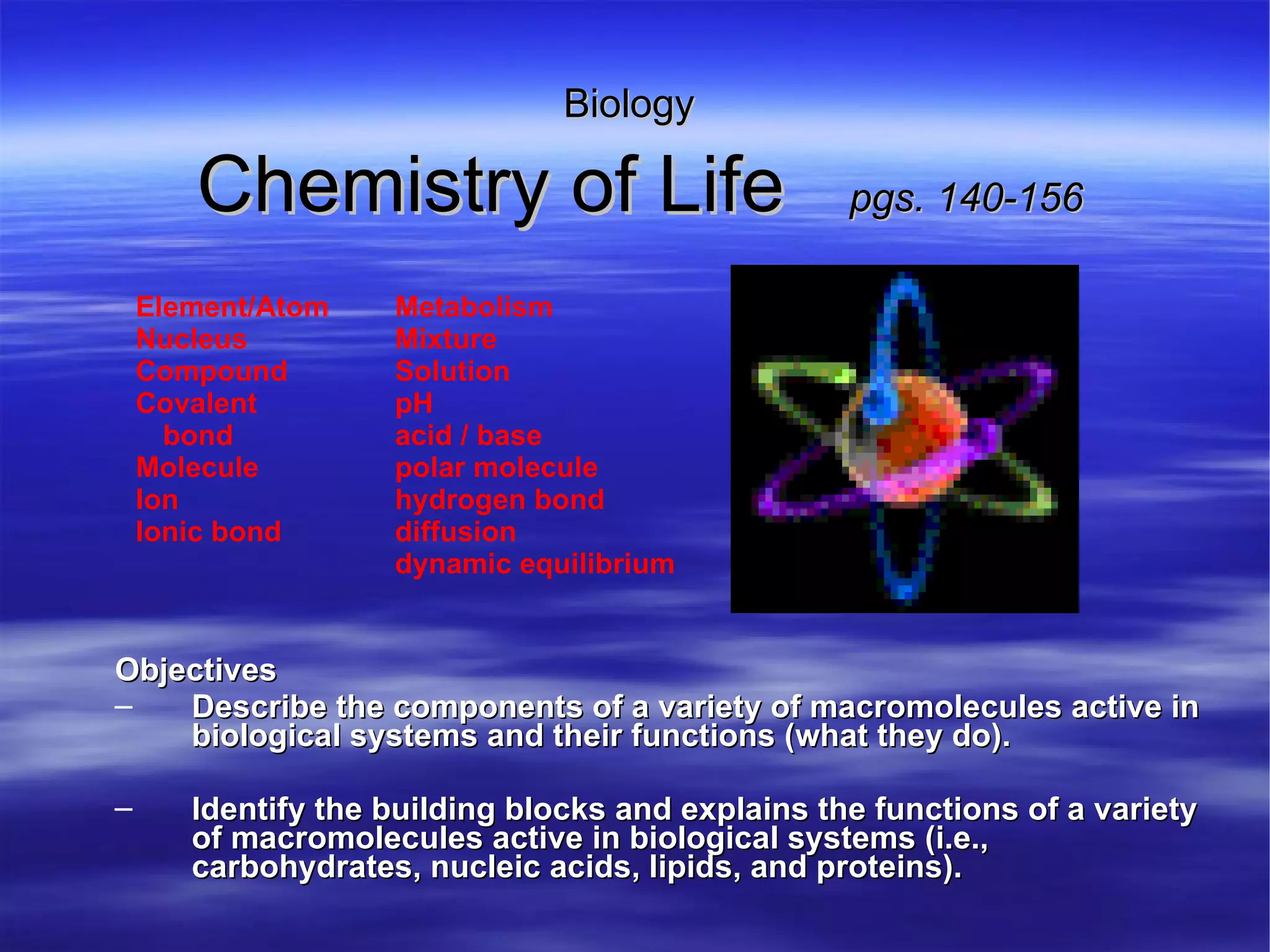 Chemistry of life powerpoint | PPT | Chemistry | Science