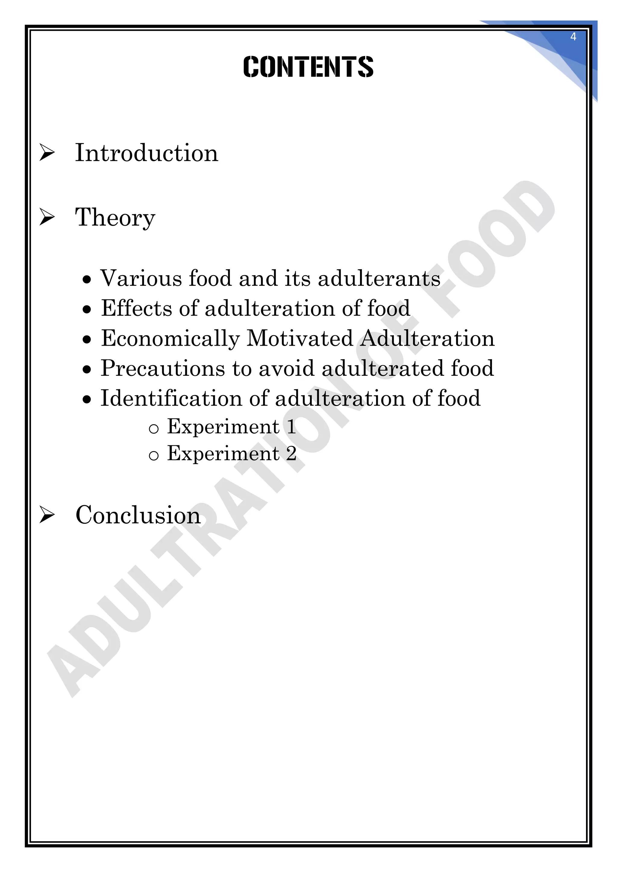 "Adulteration of food" -Chemistry investigatory poject (class 12) | PDF