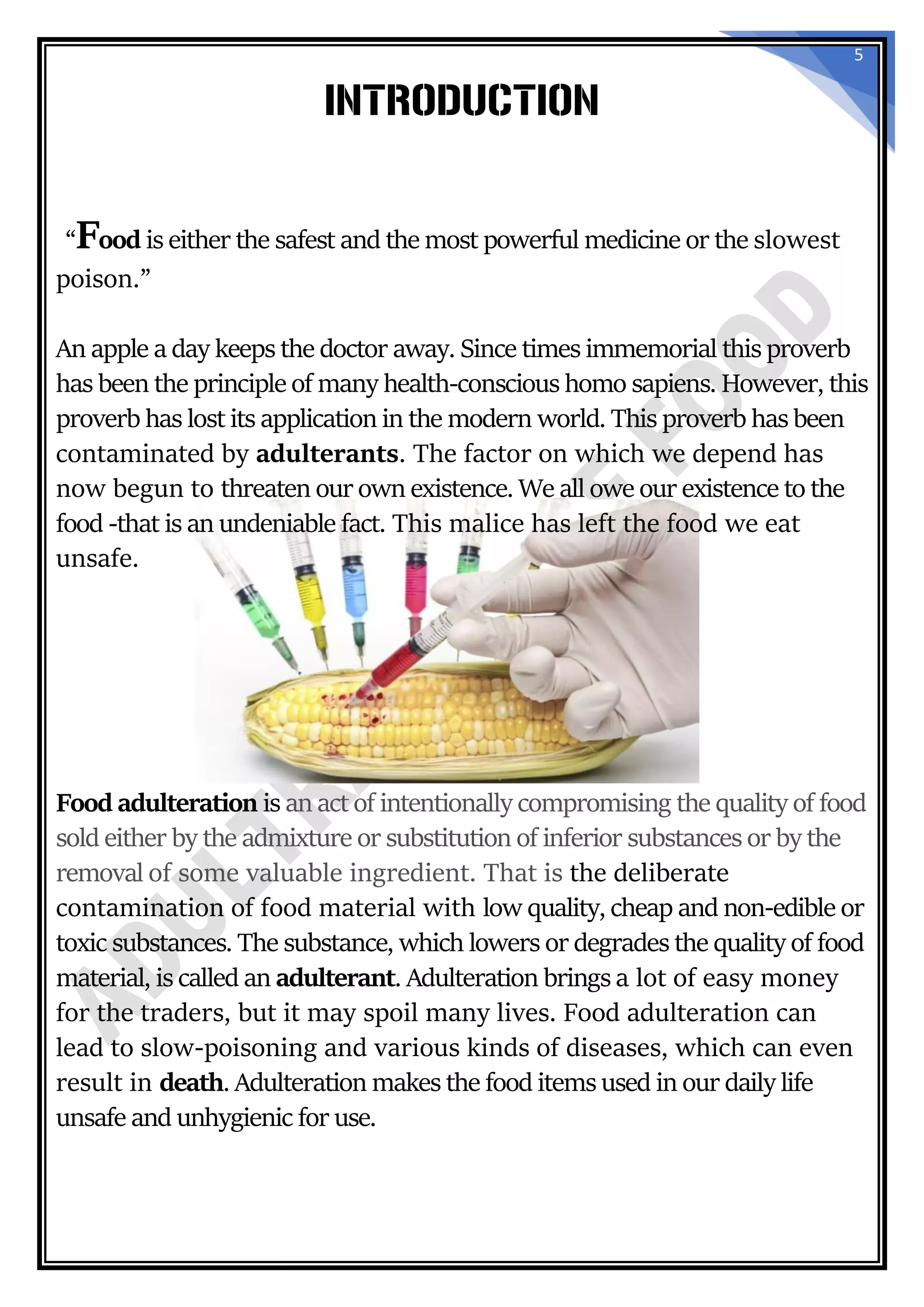 "Adulteration of food" -Chemistry investigatory poject (class 12) | PDF